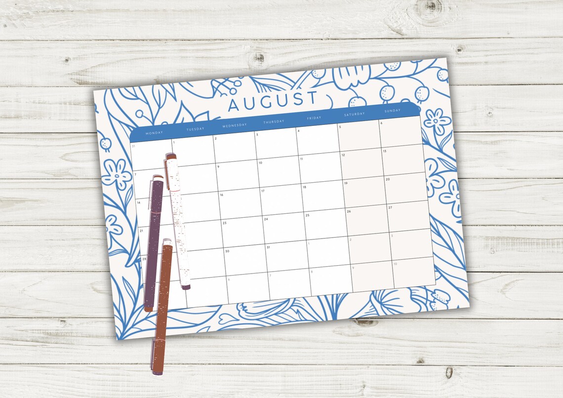 August Calendar 2023 Printable Floral Minimal Cute Calendar - Etsy