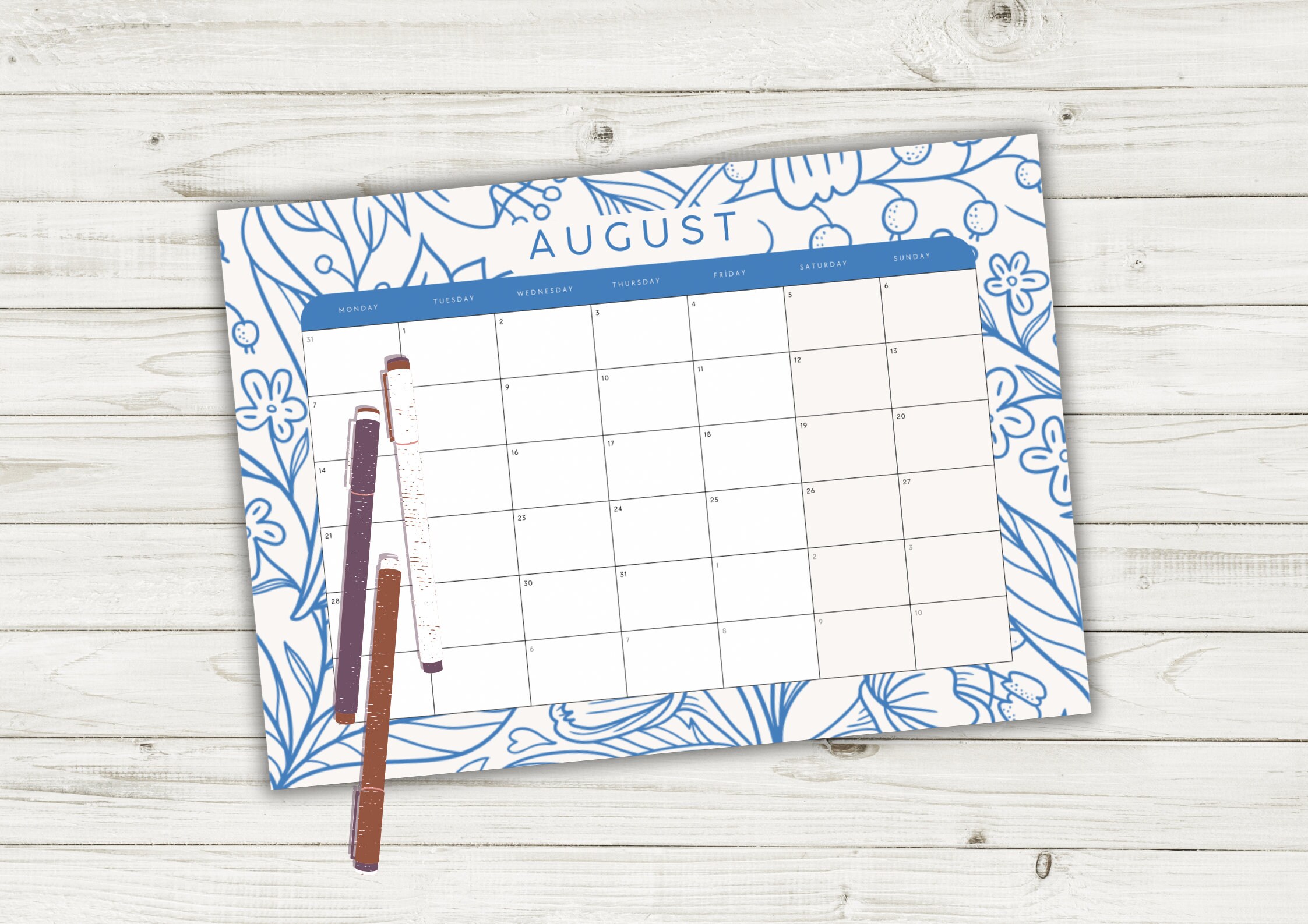 August Calendar 2023 Printable Floral Minimal Cute Calendar - Etsy