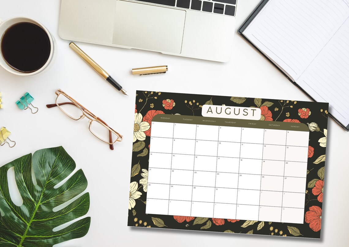 August Calendar 2023 Printable, Floral Minimal Cute Calendar A4/A5 ...