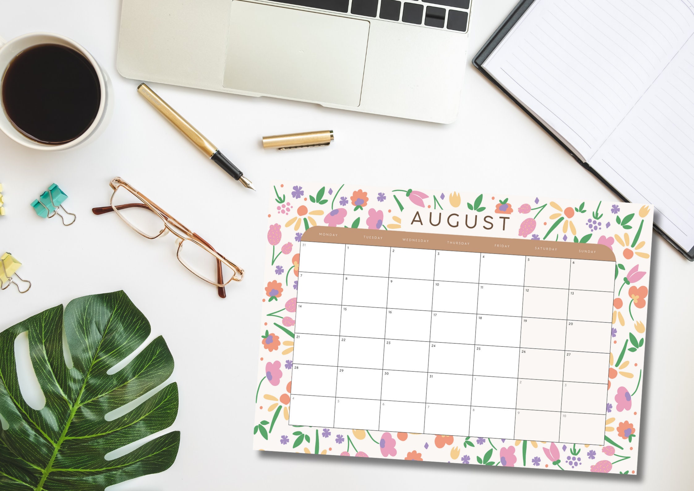 August Calendar 2023 Printable, Floral Minimal Cute Calendar A4/A5 ...