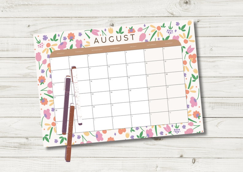 August Calendar 2023 Printable, Floral Minimal Cute Calendar A4/A5 ...