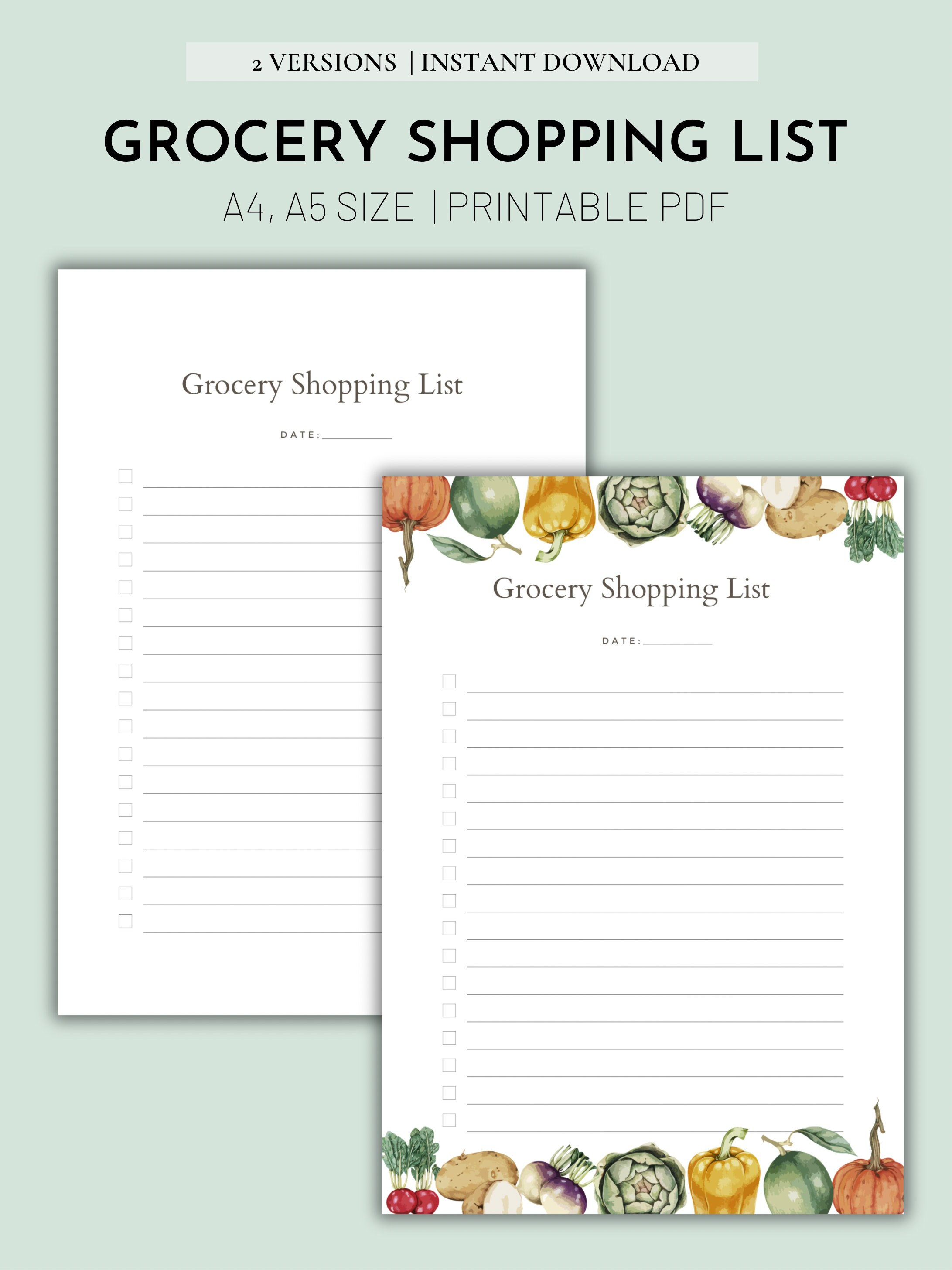 Grocery List Printable Template, Food Shopping List, Grocery Planner ...
