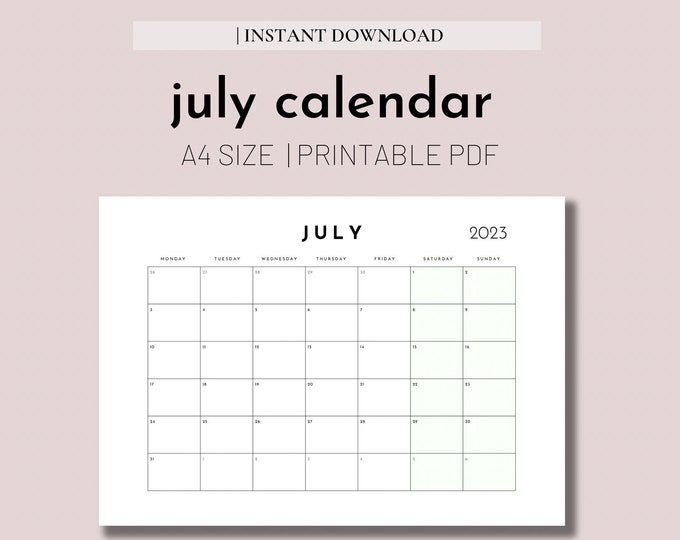 Editable July 2024 Calendar Printable Digital Download PDF Vertical ...