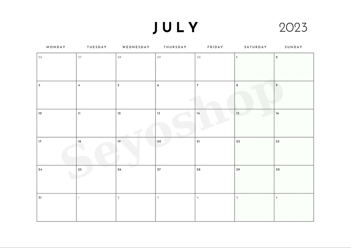 Printable July Calendar 2023, Editable Digital Monthly Calendar, A4 ...