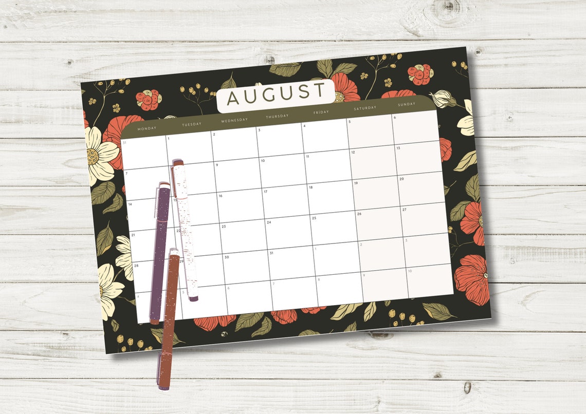 August Calendar 2023 Printable, Floral Minimal Cute Calendar A4/A5 ...