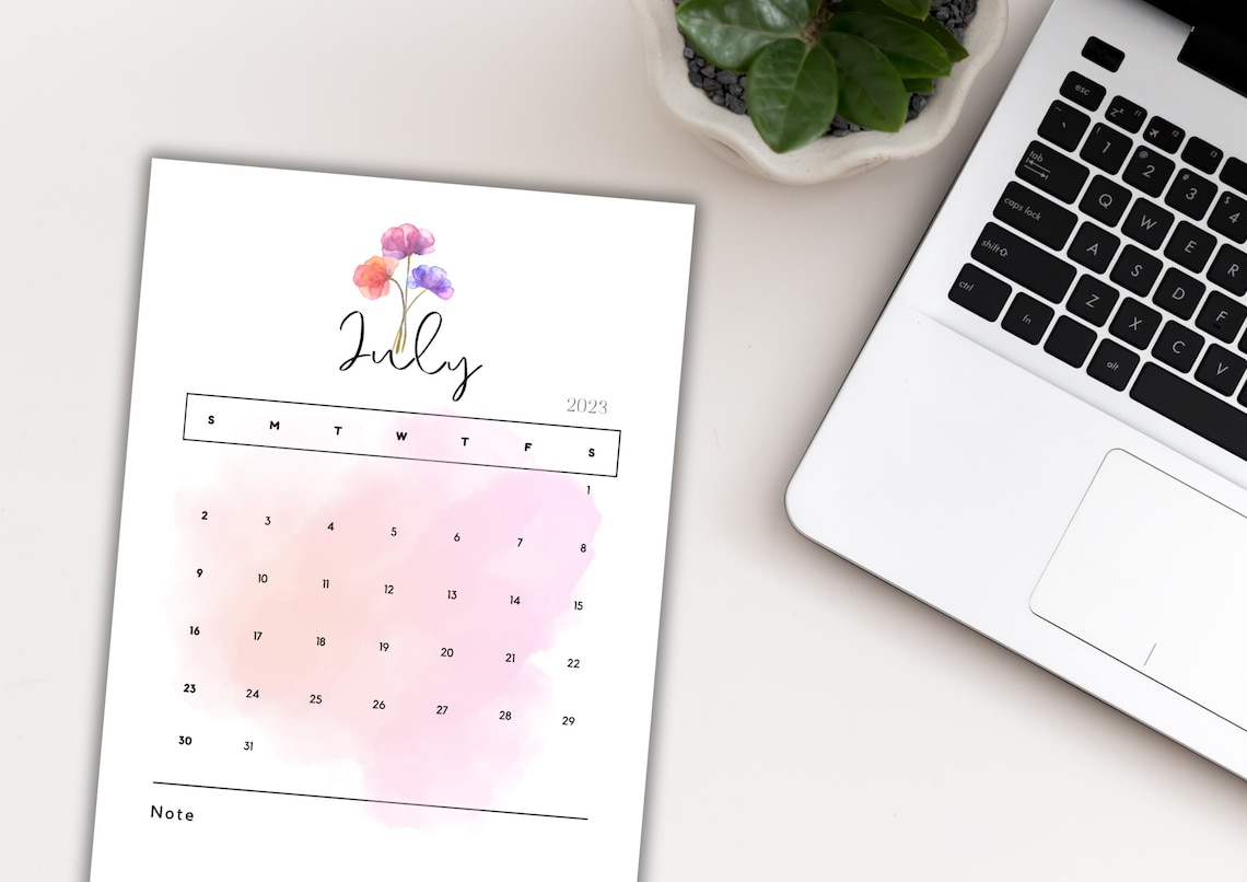 Printable July 2023 Calendar, Aesthetic Wall Calendar A4 Size, Digital ...