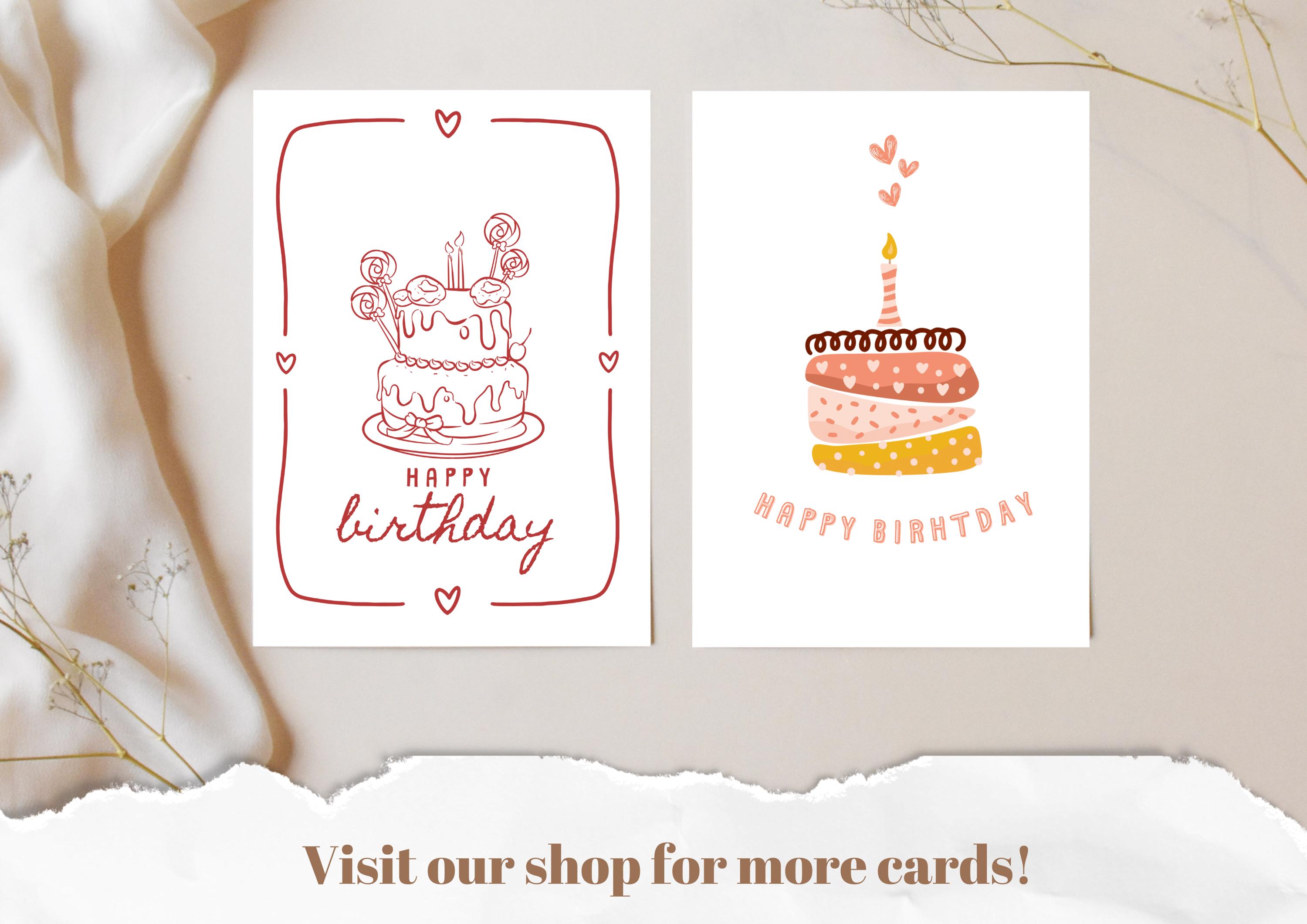 Printable Happy Birthday Card, Cute Greeting Card, Digital Minimalist ...