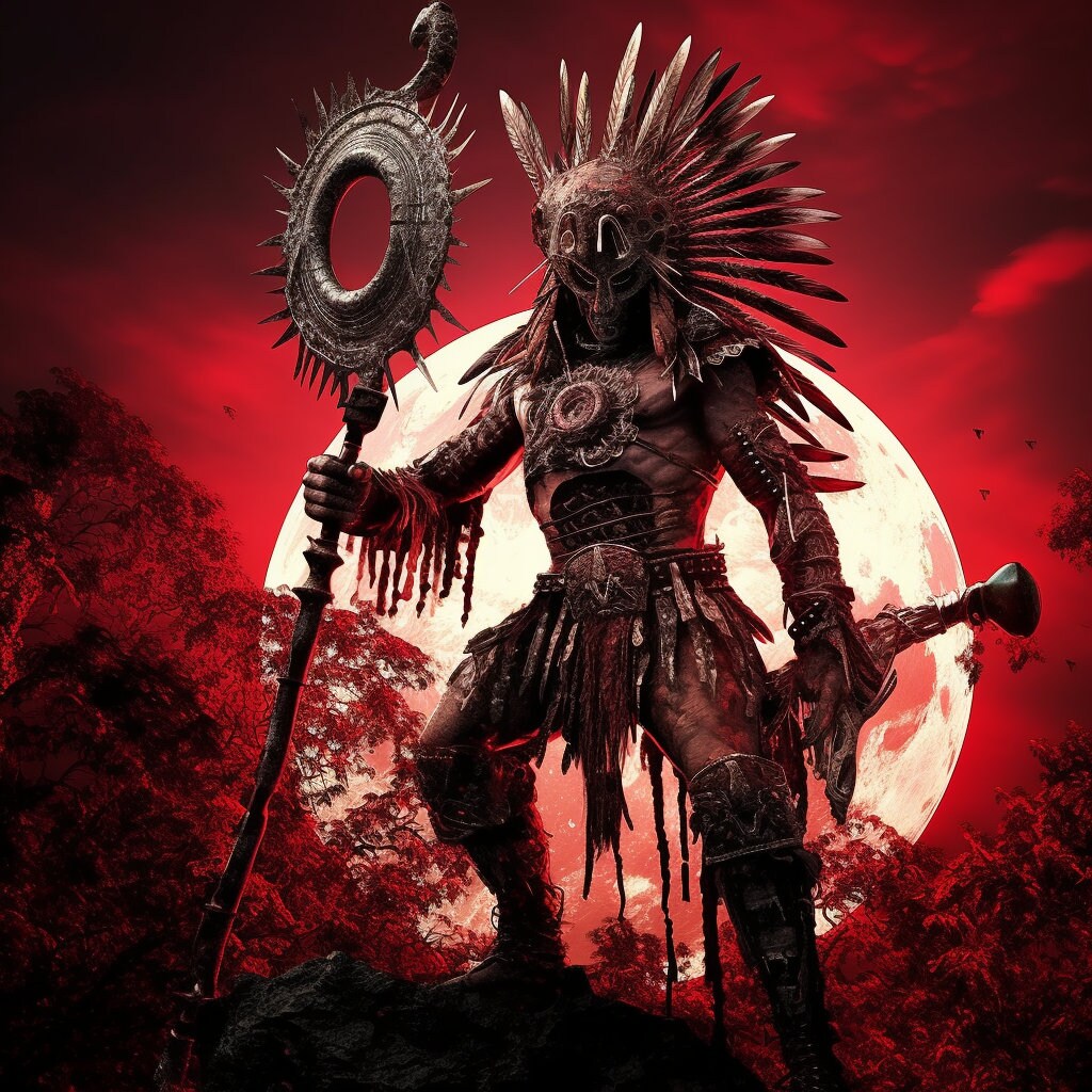 Aztec Warrior Blood Moon Rising Aztec, Warrior, Tribal, Mythical ...