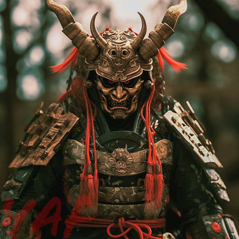 Samurai Oni Digital Print Japanese Folklore Art Traditional Demon ...