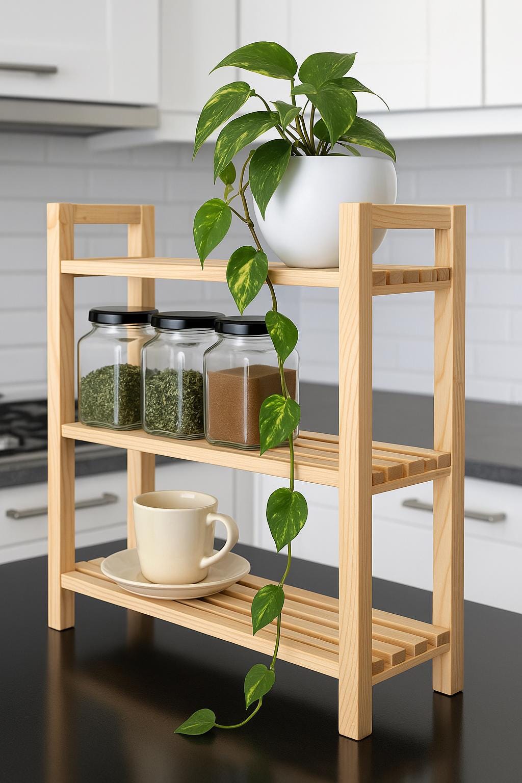 Wooden Countertop Organizer - Multi-purpose Storage Rack for Kitchen ...