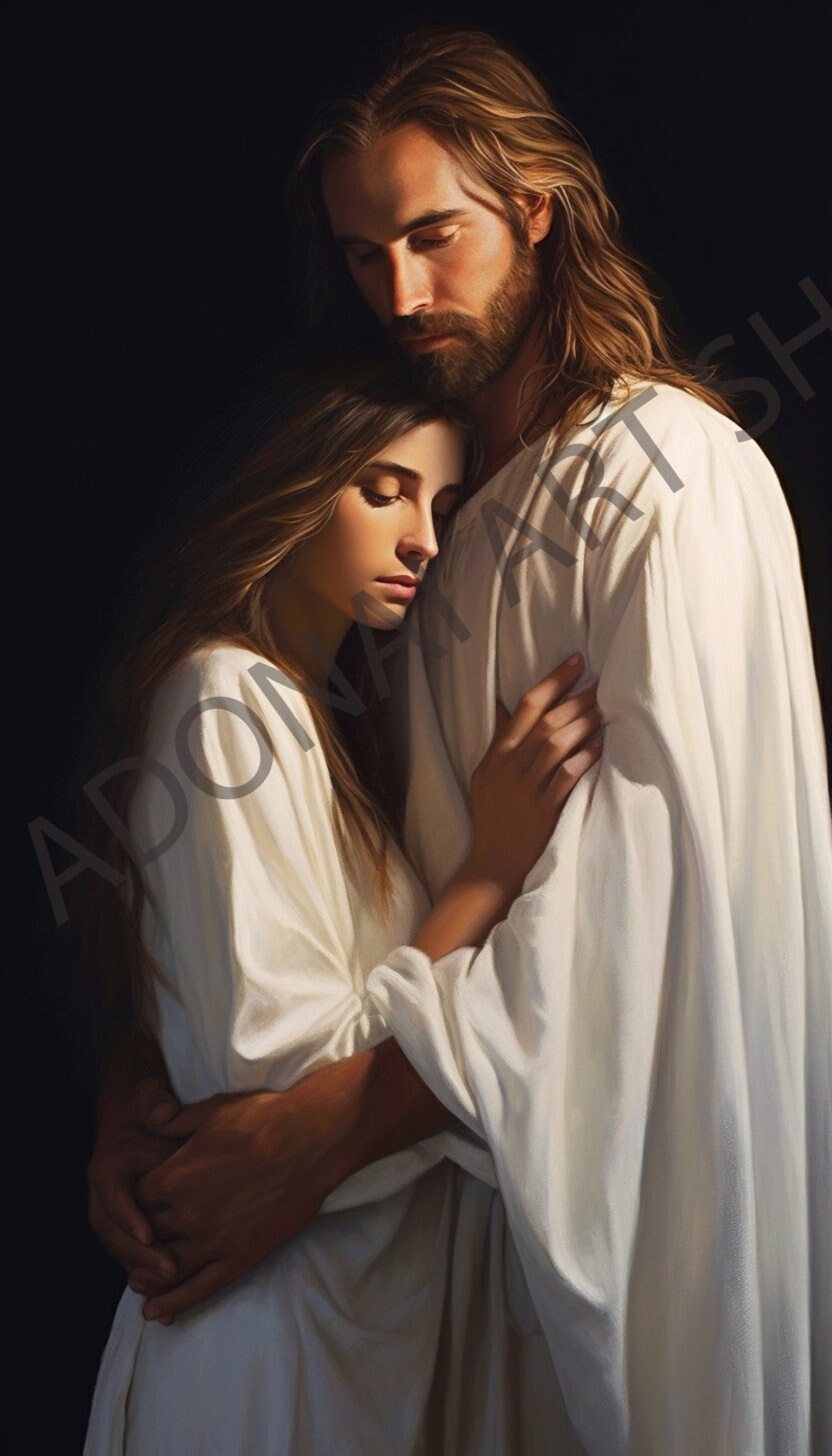 Jesus Christ Holding Comforting Hugging Women Young Girl Oil Painting ...
