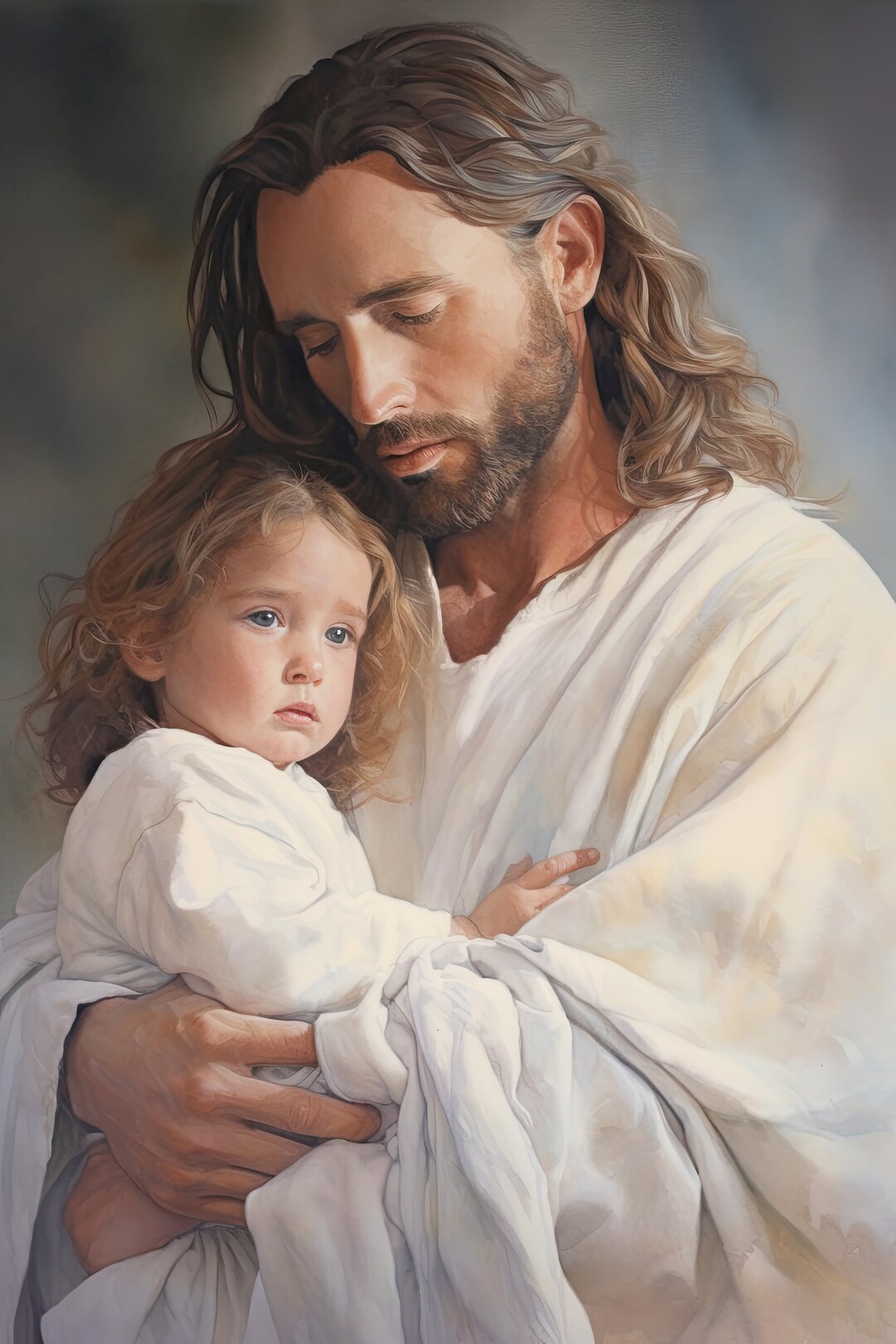 Jesus Christ Holding Comforting Small Child Watercolor Oil - Etsy