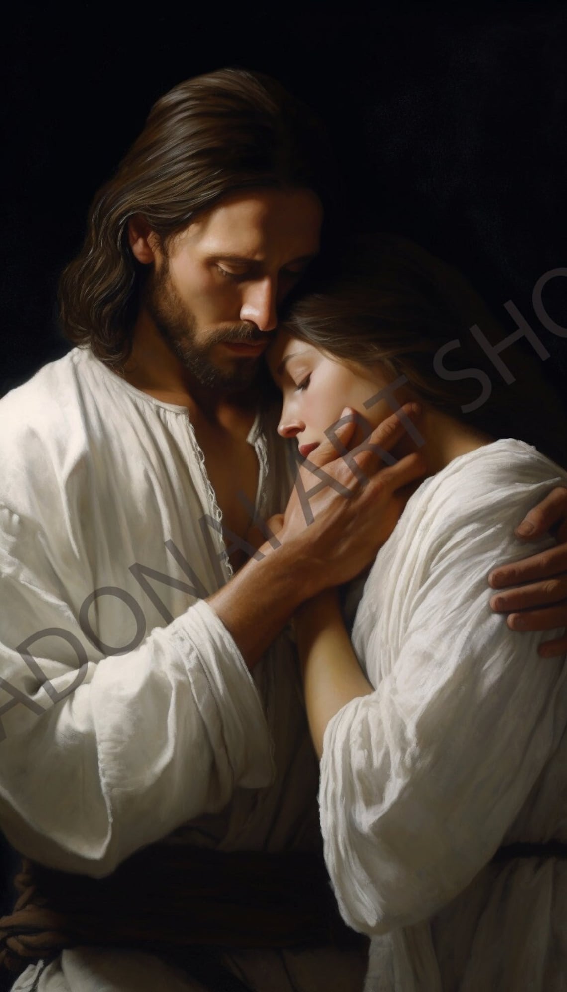 Jesus Christ Holding Comforting Hugging Women Oil Painting PNG ...
