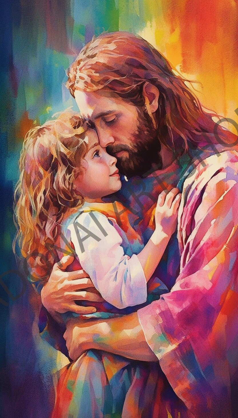 Jesus Christ Holding Comforting Small Child Watercolor PNG Printable ...