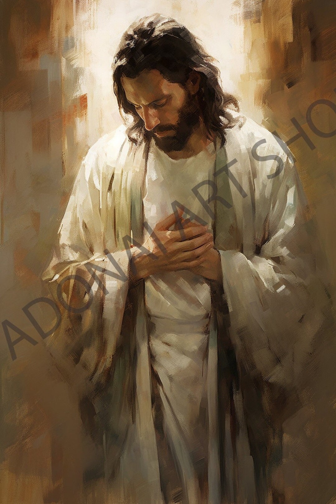 Jesus Yeshua Praying Oil Painting PNG Digital Christian Art - High ...