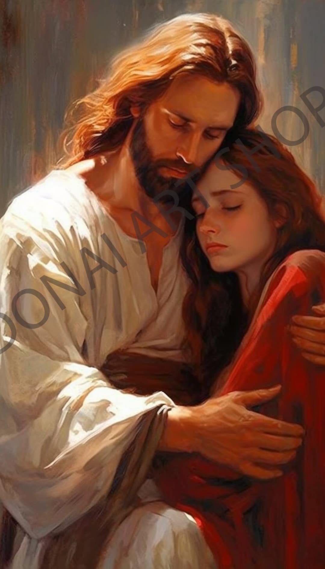 Jesus Christ Holding Hugging Red Haired Women Oil Painting PNG ...