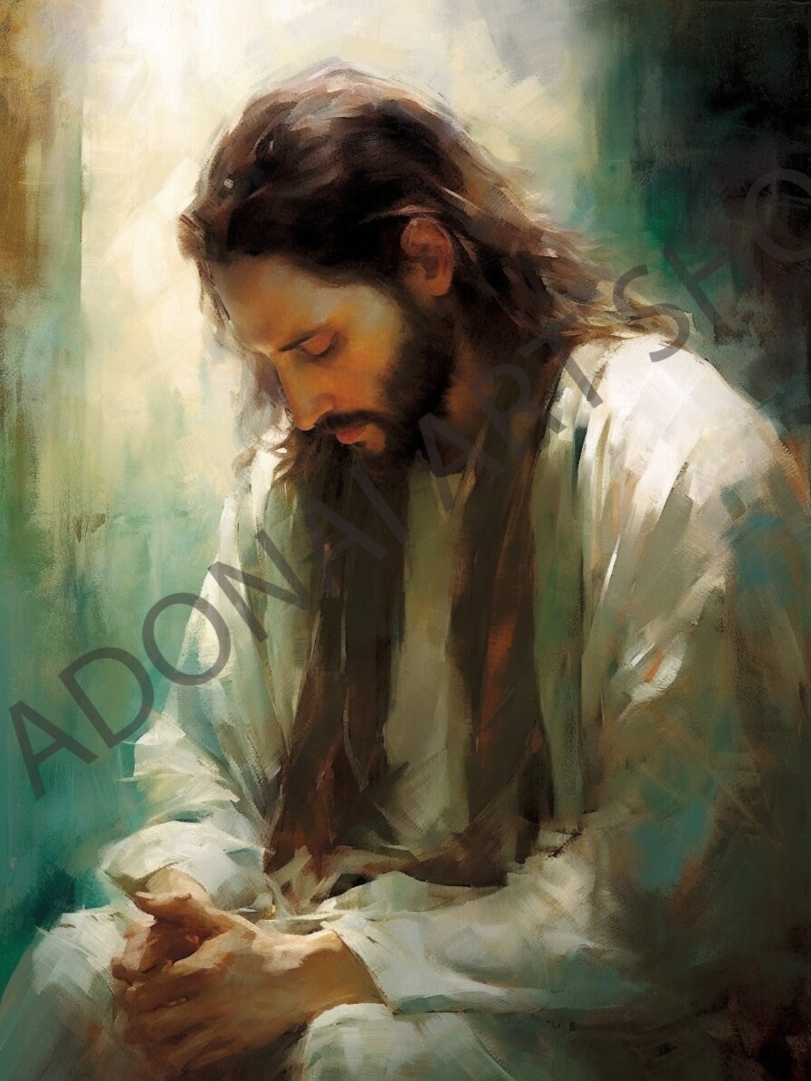 Jesus Christ Yeshua Praying Oil Painting PNG Digital Christian Art ...