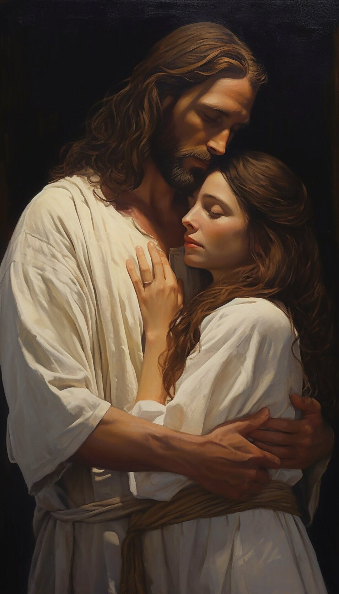 Jesus Christ Holding Hugging Comforting Dark Haired Women Oil Etsy