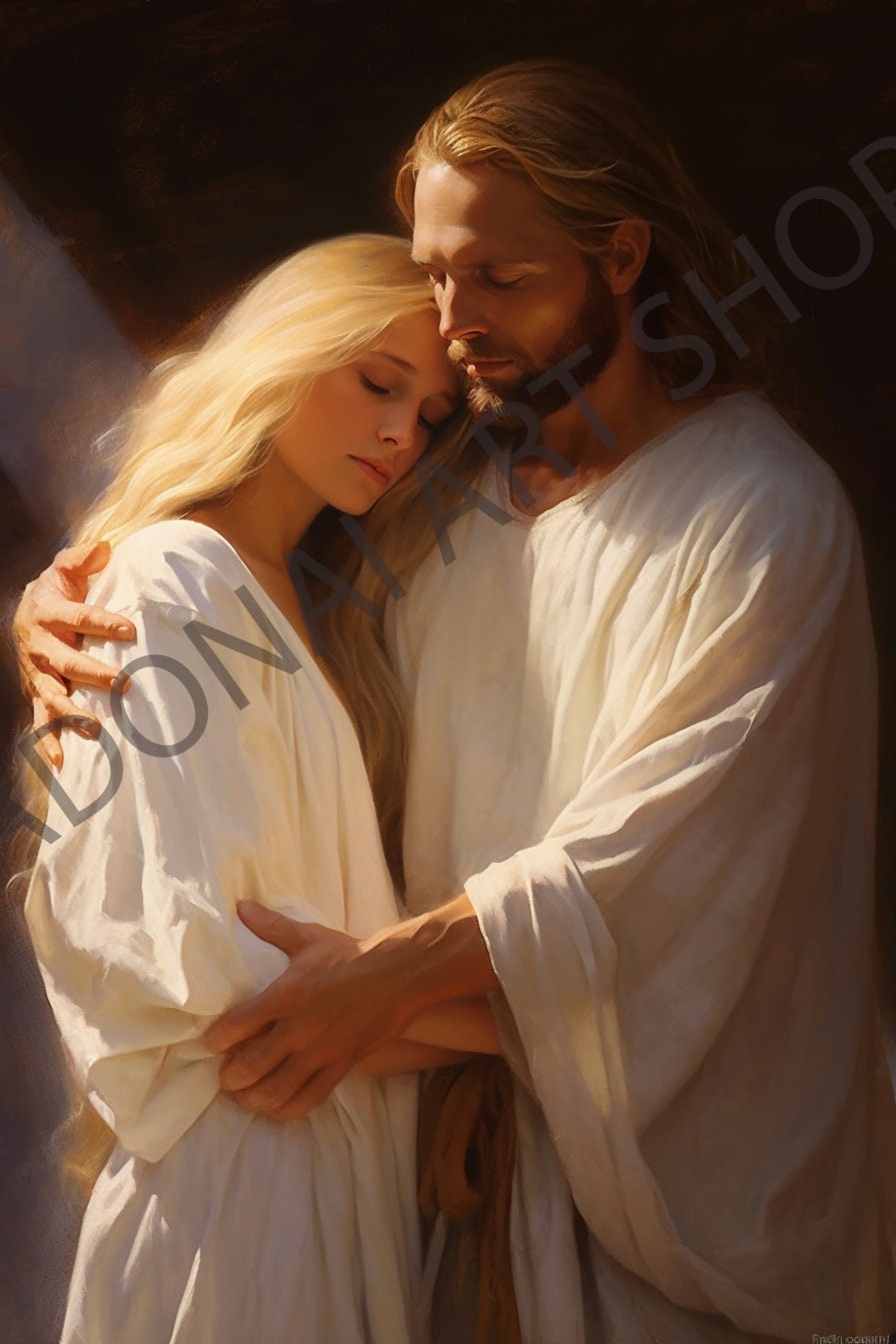 Jesus Christ Yeshua Holding Hugging Blonde Haired Women Oil Painting ...
