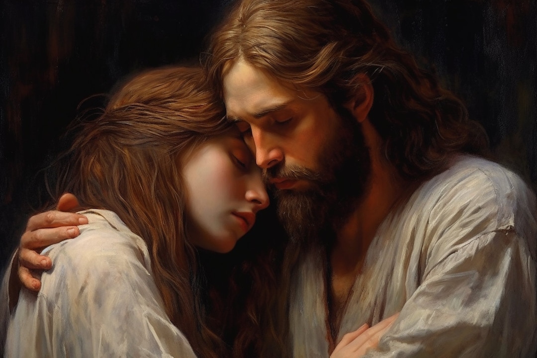 Jesus Christ Yeshua Holding Hugging Comforting Dark Hair Young - Etsy