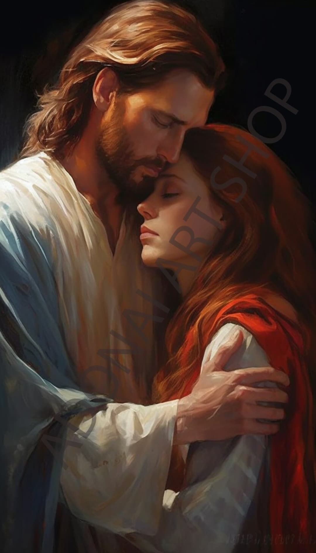 Jesus Christ Holding Hugging Red Haired Women Oil Painting PNG ... Jesus Christ Holding Hugging Red Haired Women Oil Painting PNG ...