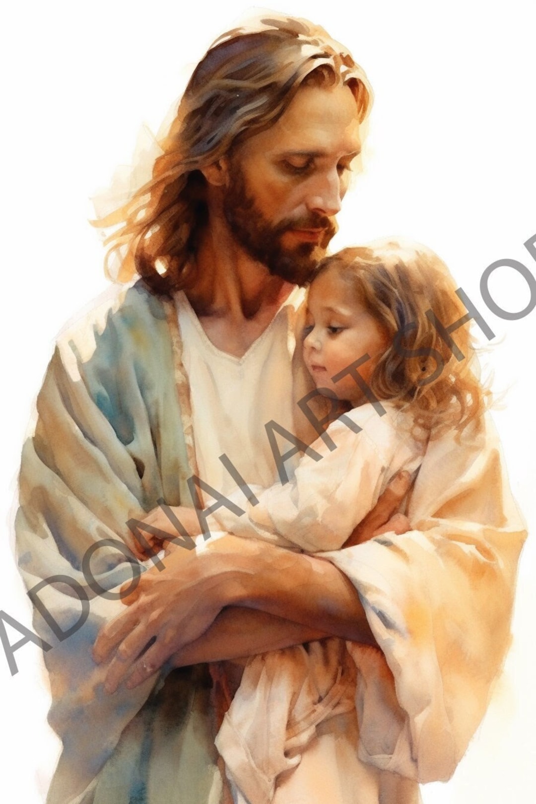 Jesus Christ Holding Comforting Holding Small Child Watercolor PNG ...