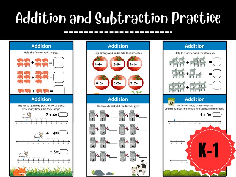 Kindergarten 1st Grade Printable Math Worksheets, Addition and ...