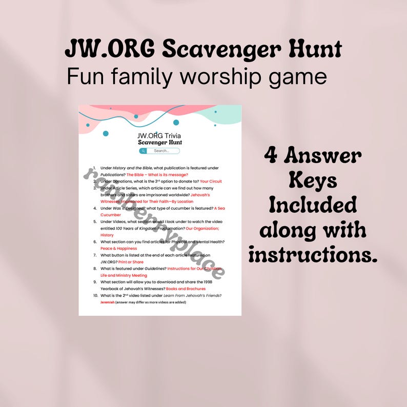 JW Family Worship Games Ideas, Jw.org Scavenger Hunt, Games for JW ...