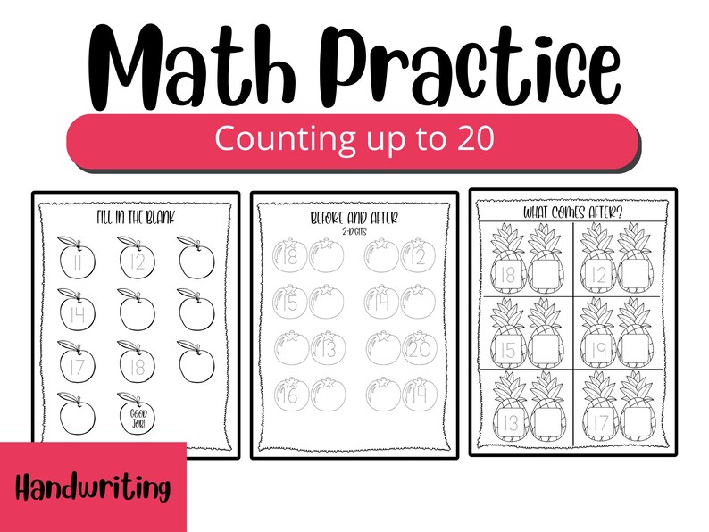 Counting 1 to 20 Activity Worksheets for Preschool Kindergarten, Number ...