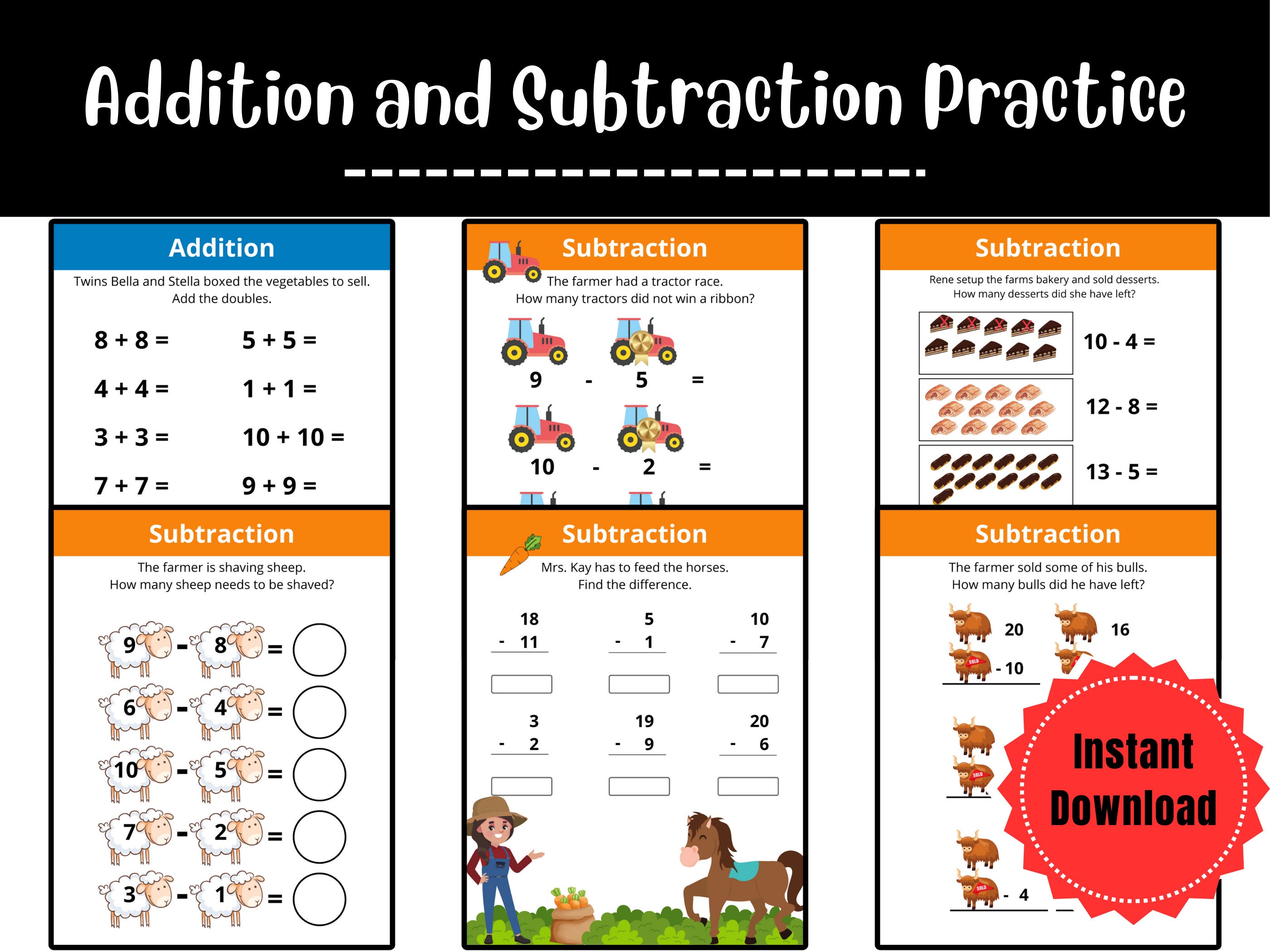 Kindergarten 1st Grade Printable Math Worksheets, Addition and ...