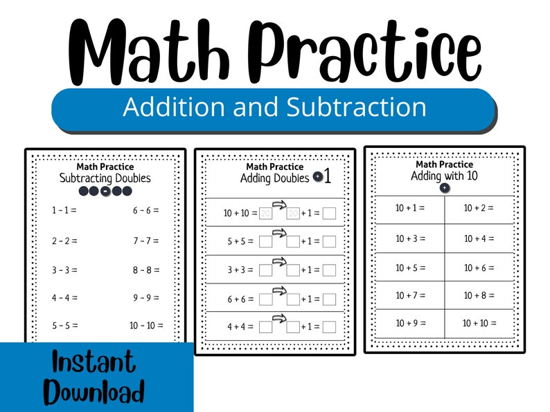 Addition and Subtraction Math Practice Worksheets. Easy Math Drills ...