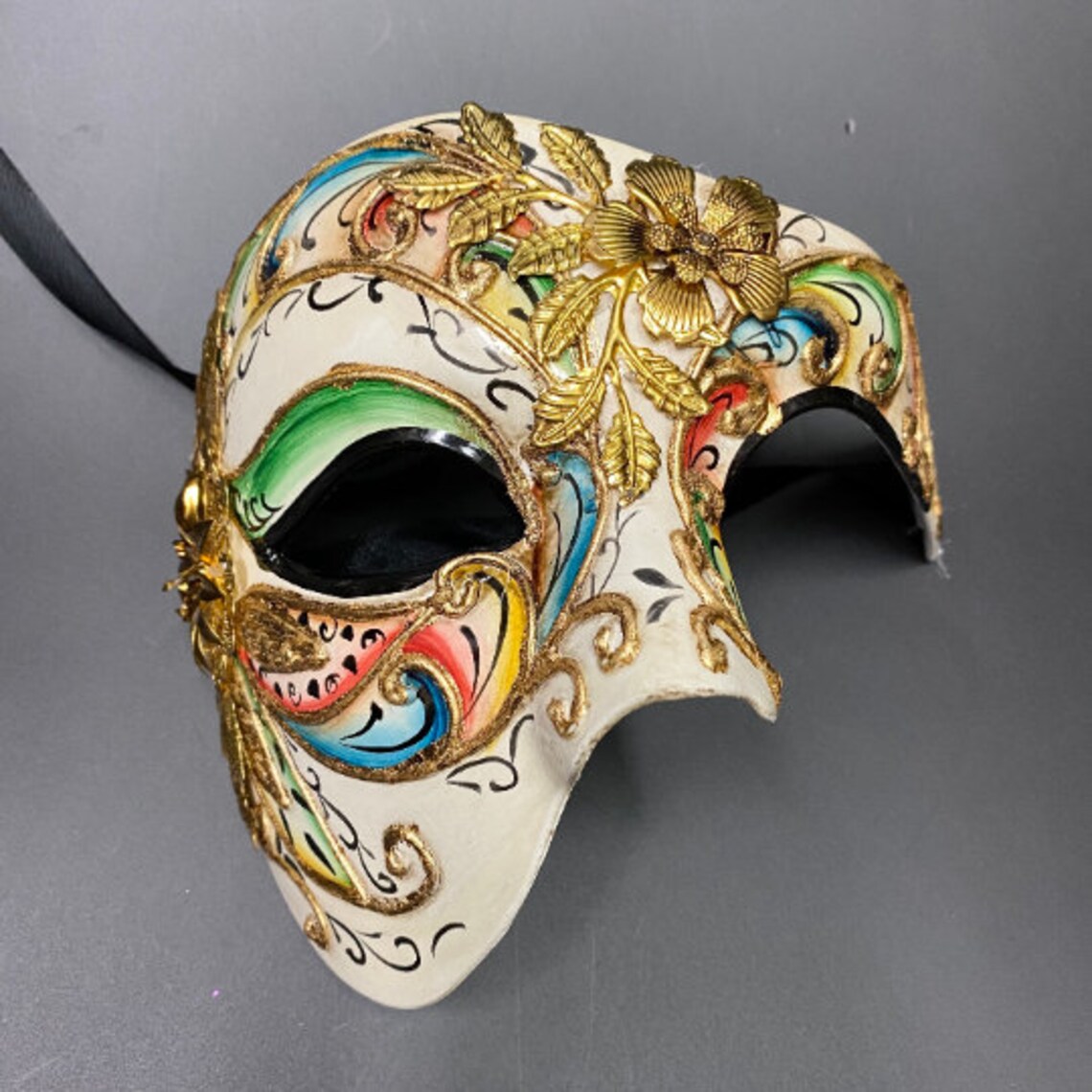 Gilt Floral Phantom Style Mask | Masquerade Mardi Gras Costume - Etsy