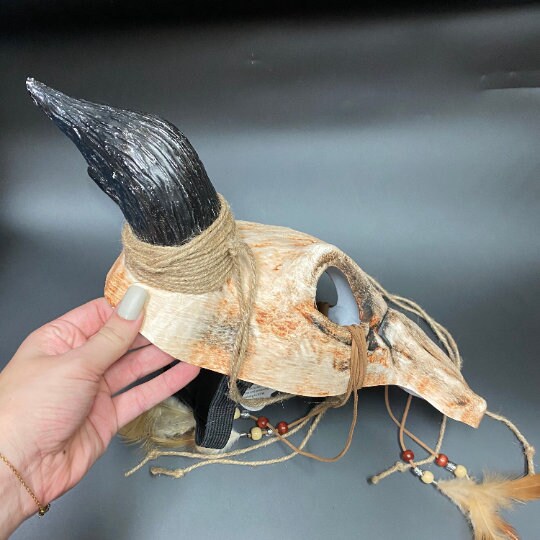 Horned Bull Skull Mask | Bone Color | Headpiece Wendigo Shaman ...