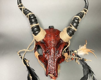 Ancestral Demon Horned Skull Mask With Leaves Gold Wendigo Shaman Deer ...