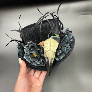 Crow Skull Top Hat Red or Blue Floral Vampire Voodoo Victorian Gothic ...