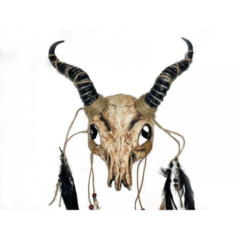 Outward Horns Ancestral Demon Skull Mask Red White Bone Wendigo Shaman ...