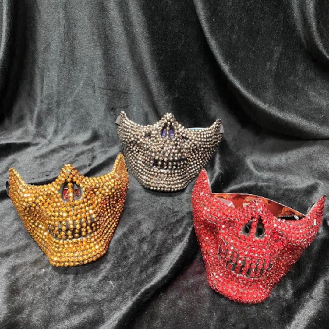Rhinestone Half Skull Mask | Gold Red Silver | Masquerade Halloween ...
