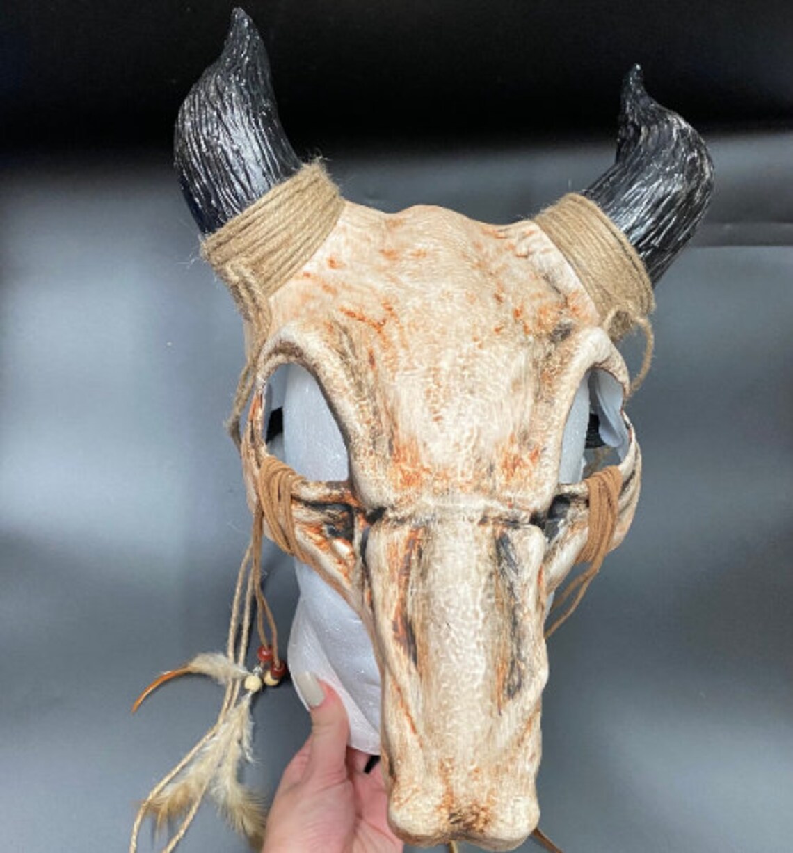 Horned Bull Skull Mask Bone Color Headpiece Wendigo Shaman Southwestern ...