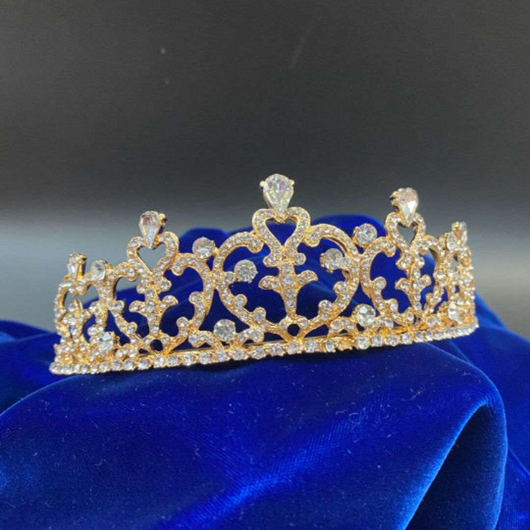 Heart Shaped Gold Rhinestone Tiara | Princess Crown Queen Sweet 16 Prom ...