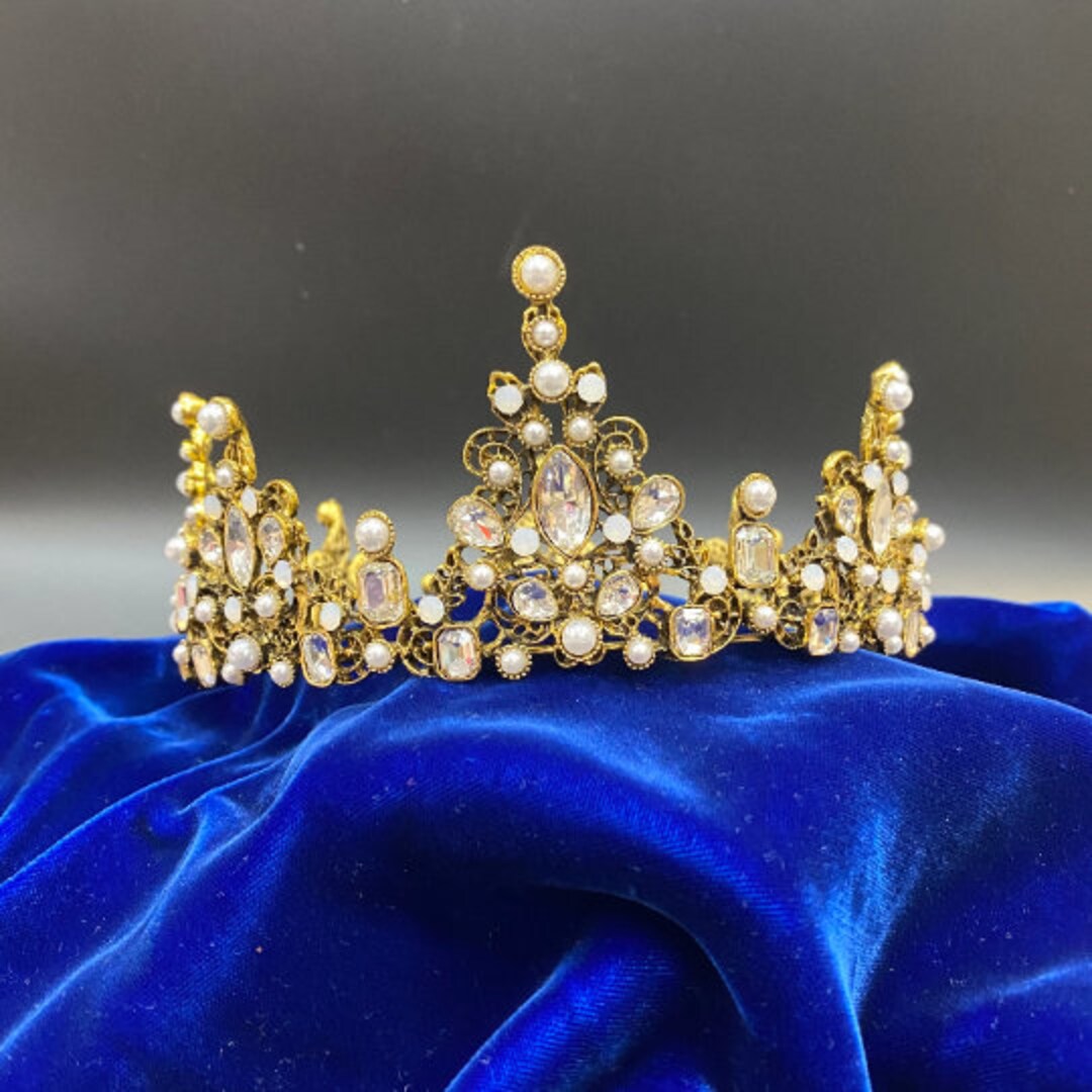 Bright Gold Crown With Pearls | Wedding Tiara Princess Queen Bridal ...