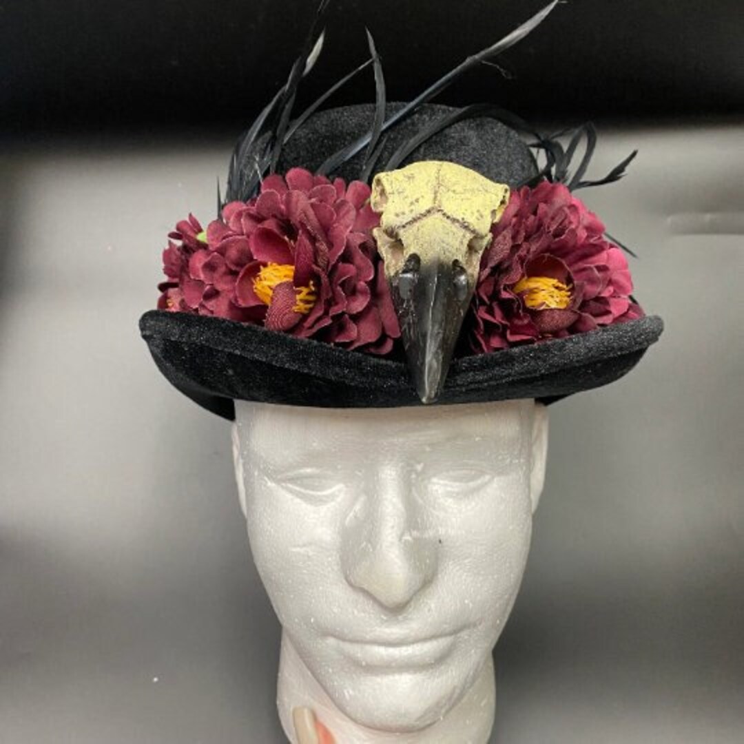 Crow Skull Top Hat | Red or Blue Floral | Vampire Voodoo Victorian ...