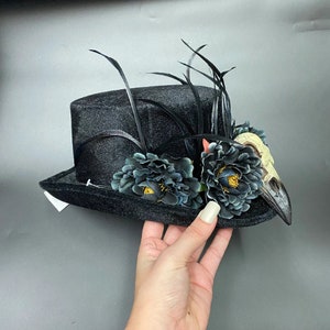 Crow Skull Top Hat Red or Blue Floral Vampire Voodoo Victorian Gothic ...