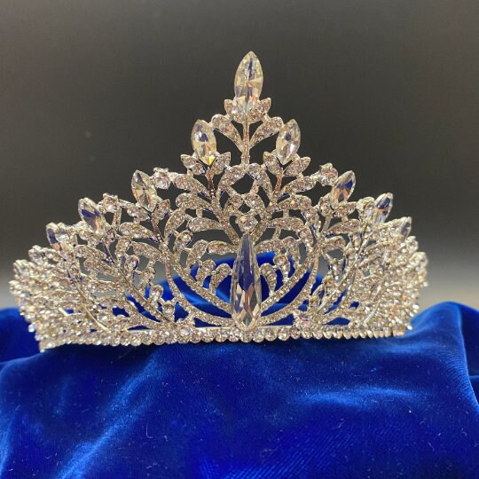 Feathered Rhinestone Tiara Silver Color Wedding Bridal Prom Princess ...