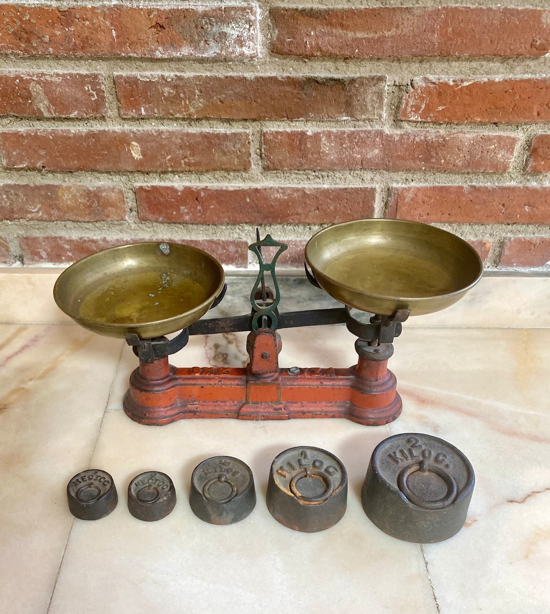 Vintage Iron Cast and Copper Scales With 5 Weights up to 2 Kg - Etsy