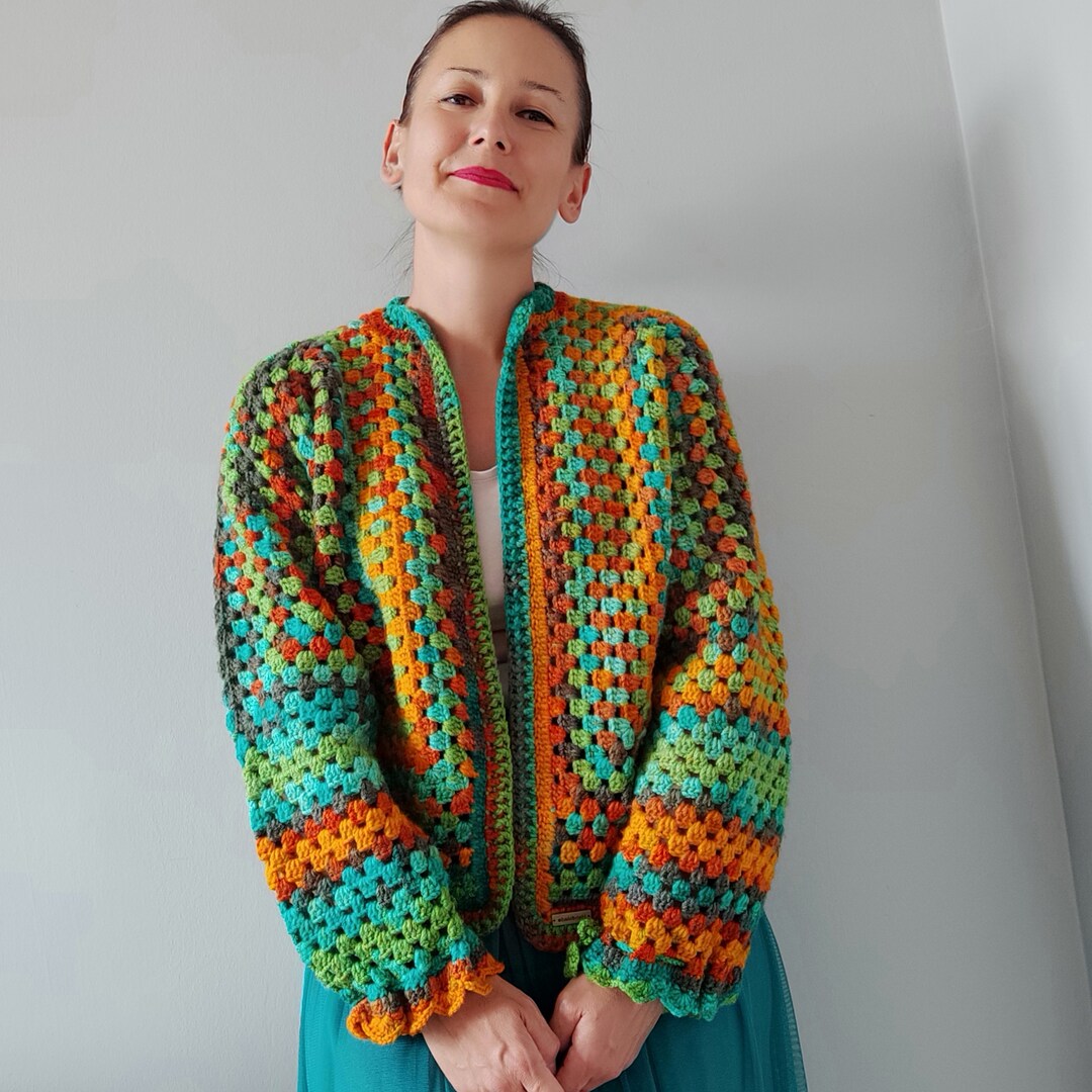 Handknit Crochet Cardican, Hexagon Crochet Cardigan, Hexagon Knit ...