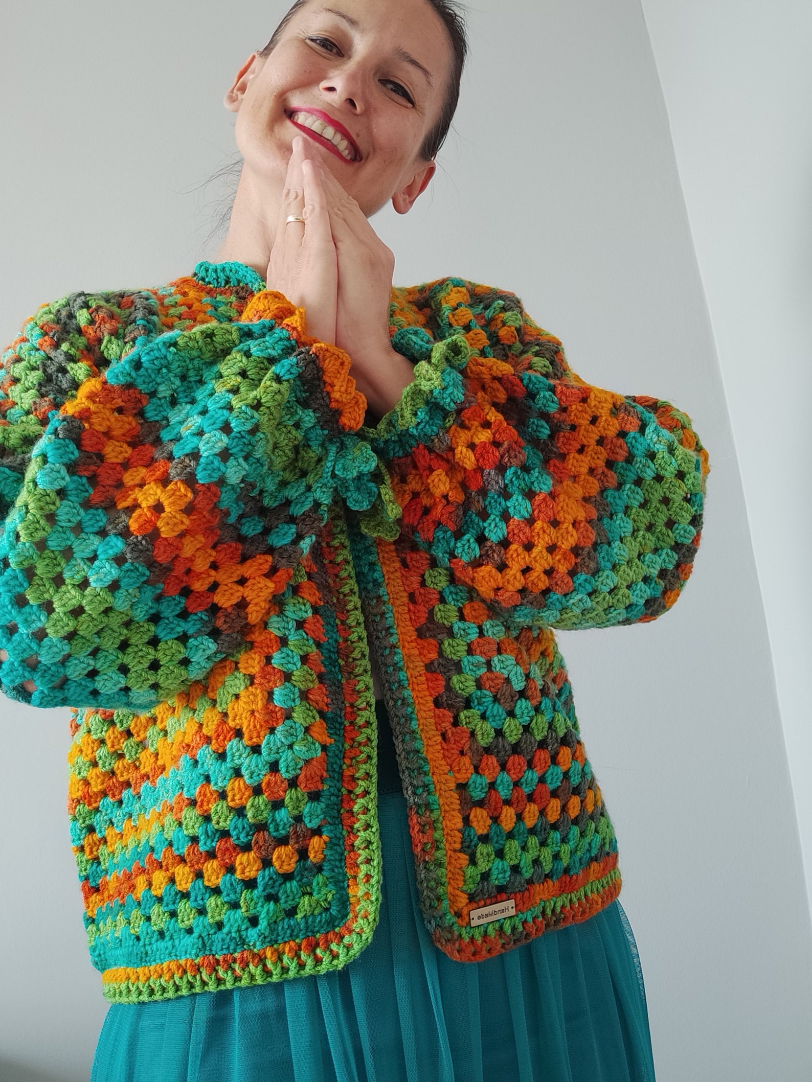 Handknit Crochet Cardican, Hexagon Crochet Cardigan, Hexagon Knit ...