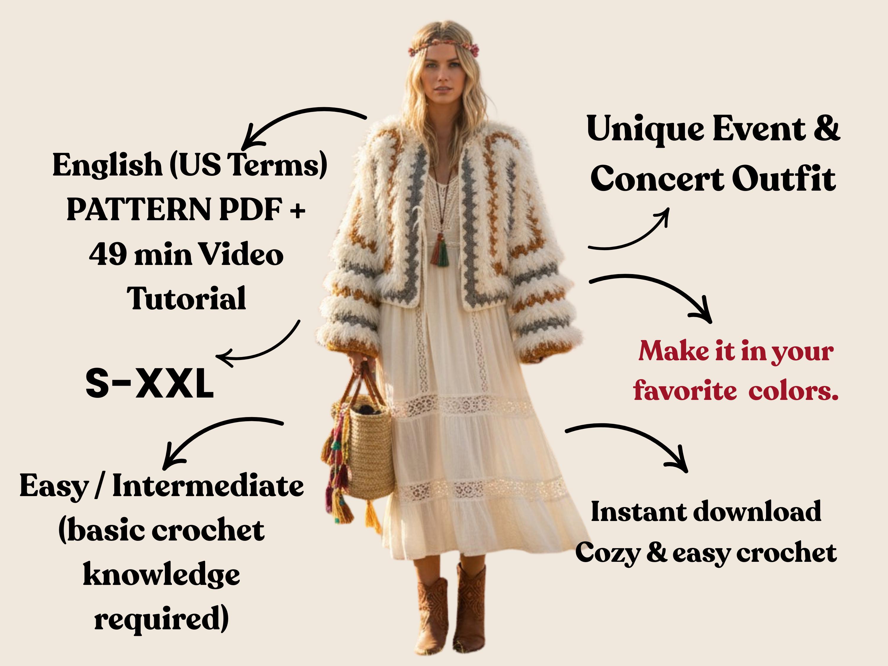 Boho Fringe Crochet Granny Hexagon Cardigan Pattern & Video, Shaggy ...