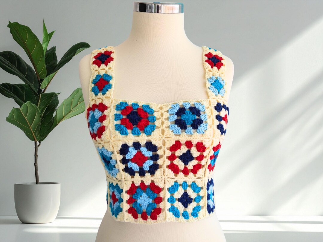 Granny Square Crochet Crop Top Pattern: Retro Boho PDF Tutorial (sizes ...