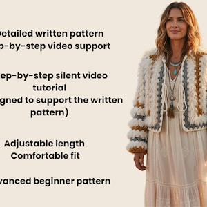 Boho Fringe Crochet Granny Hexagon Cardigan Pattern & Video, Shaggy ...