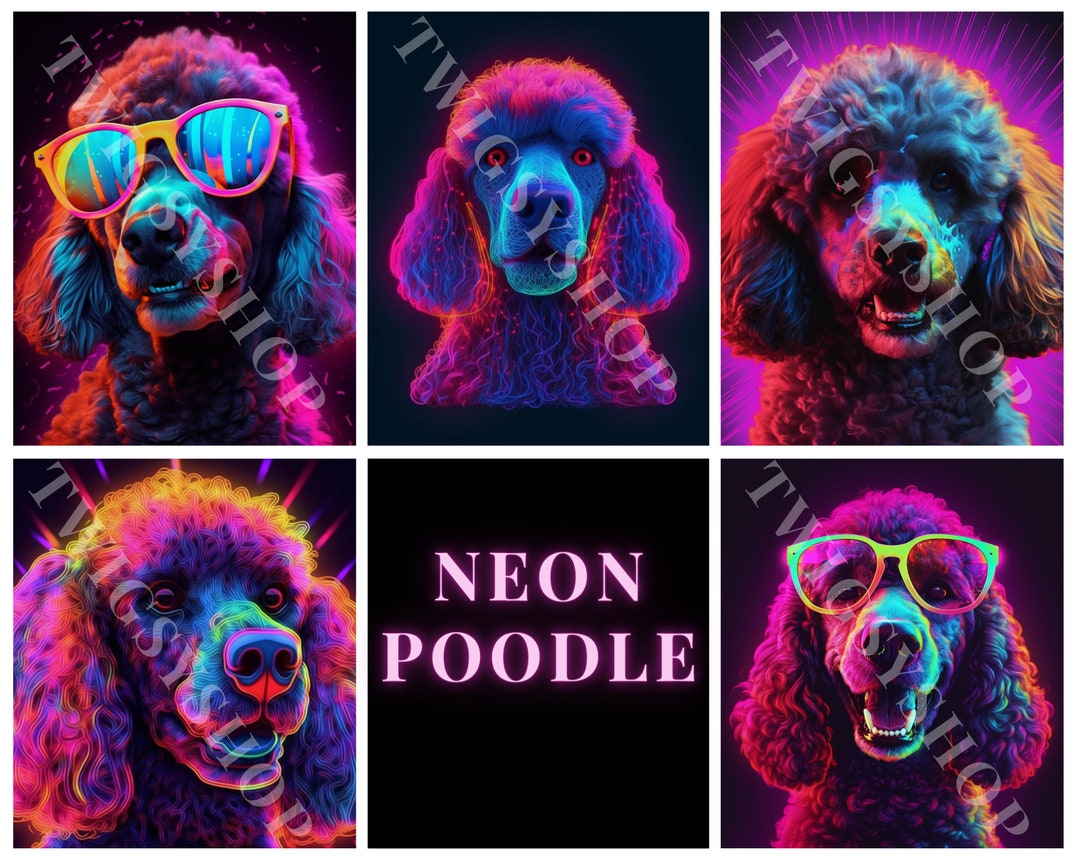 Neon Poodle Digital Download Printable Art Adorable Neon Dog Cute ...